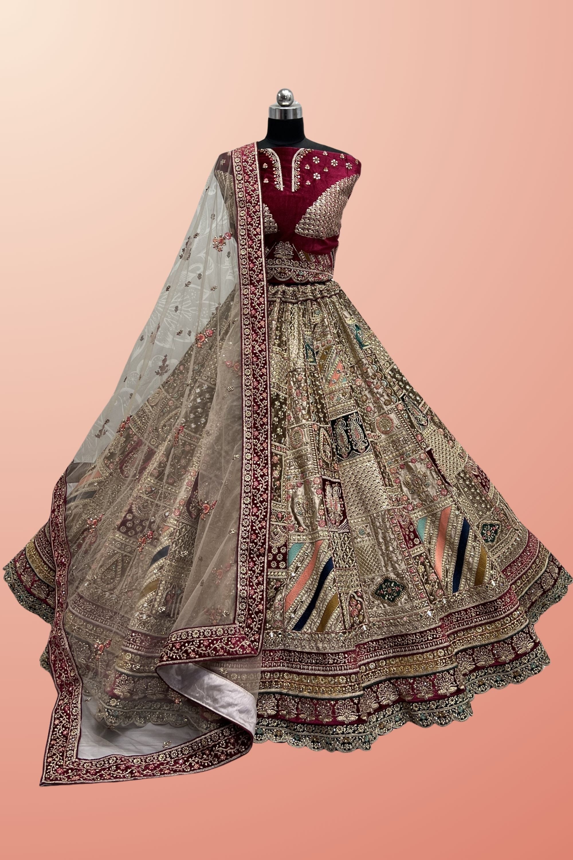 Buy Chikoo Color Velvet Fabric Embroidered Work Glamorous Look Bridal ...