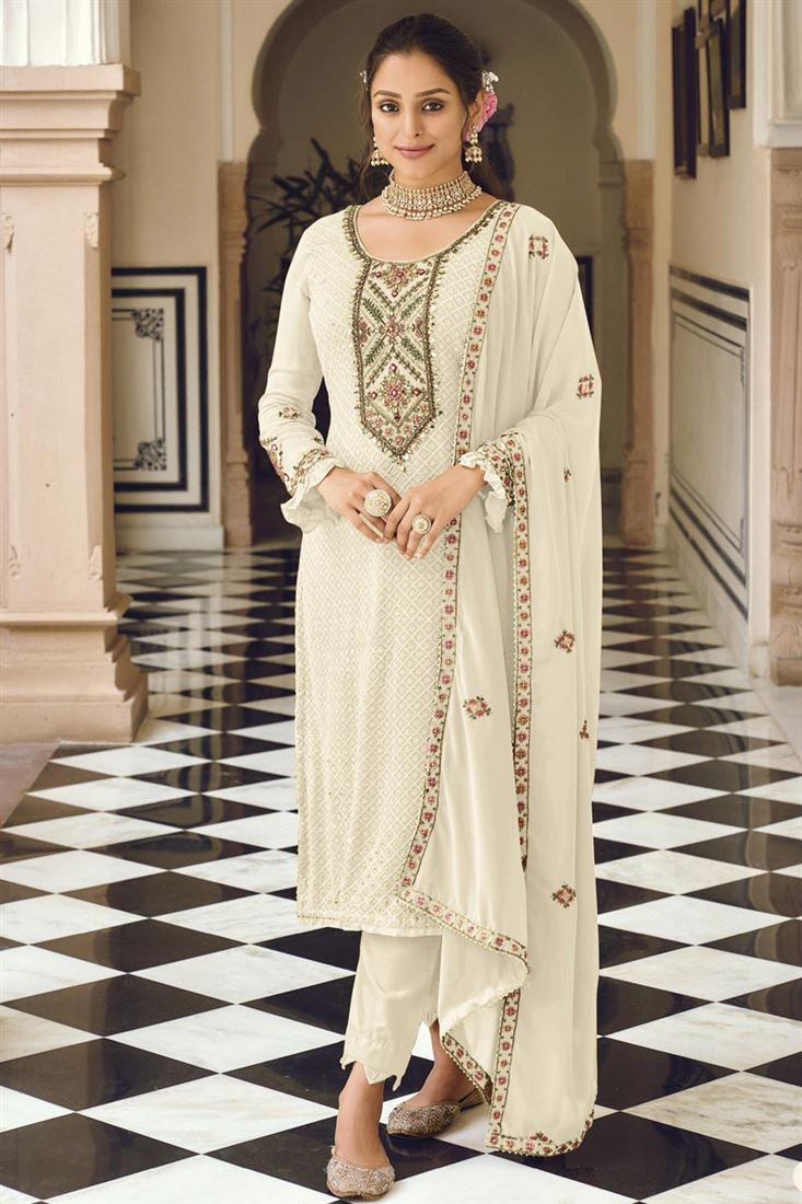 Buy Excellent Georgette Fabric White Color Function Wear Salwar Suit