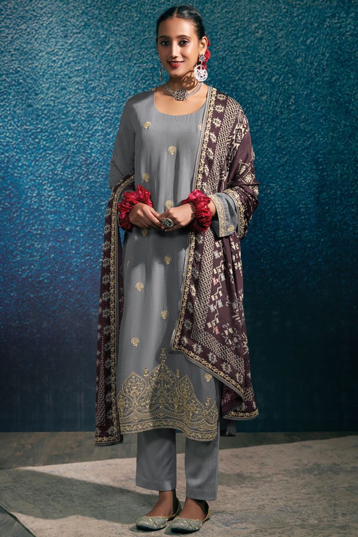 Beguiling Grey Color Art Silk Fabric Festive Look Salwar Suit – Sarees ...