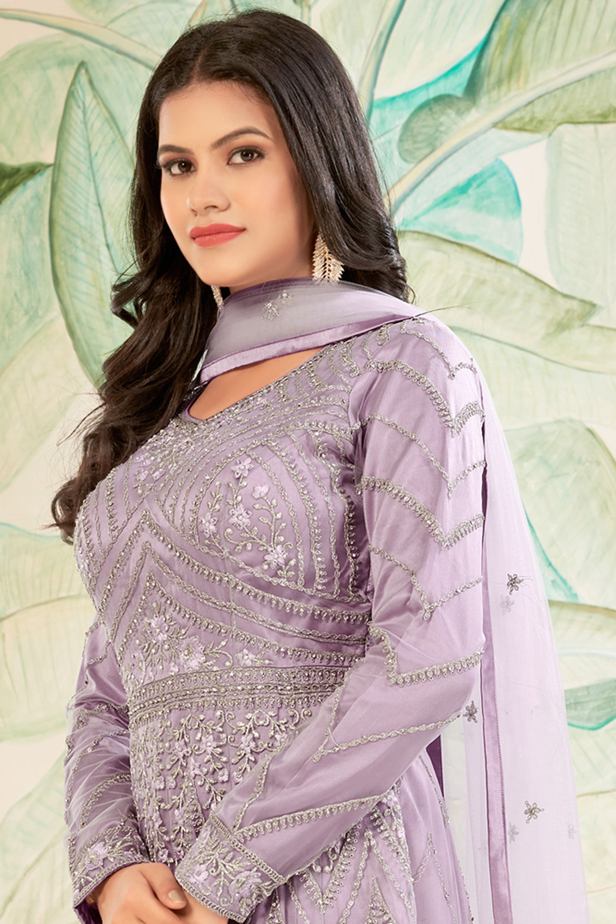 Sangeet Wear Embroidered Long Anarkali Salwar Kameez In Net Fabric Lav